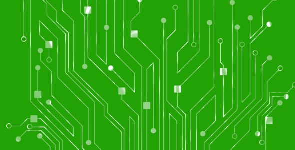 electronic circuit board current passing animation green screen video ...